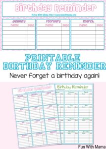 Birthday Reminder Printable - Fun with Mama