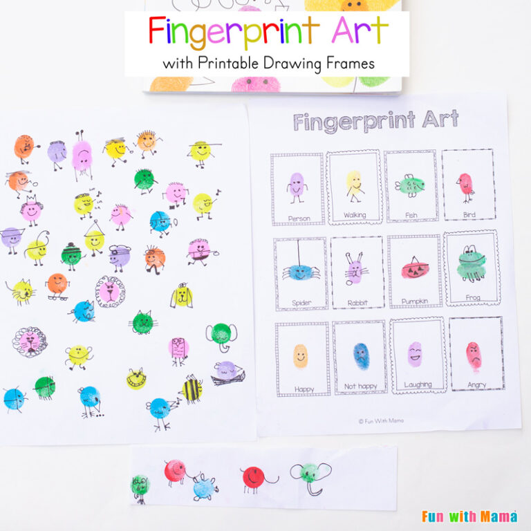 Fingerprint Art Drawing Ideas with Printable Drawing Frames - Fun with Mama