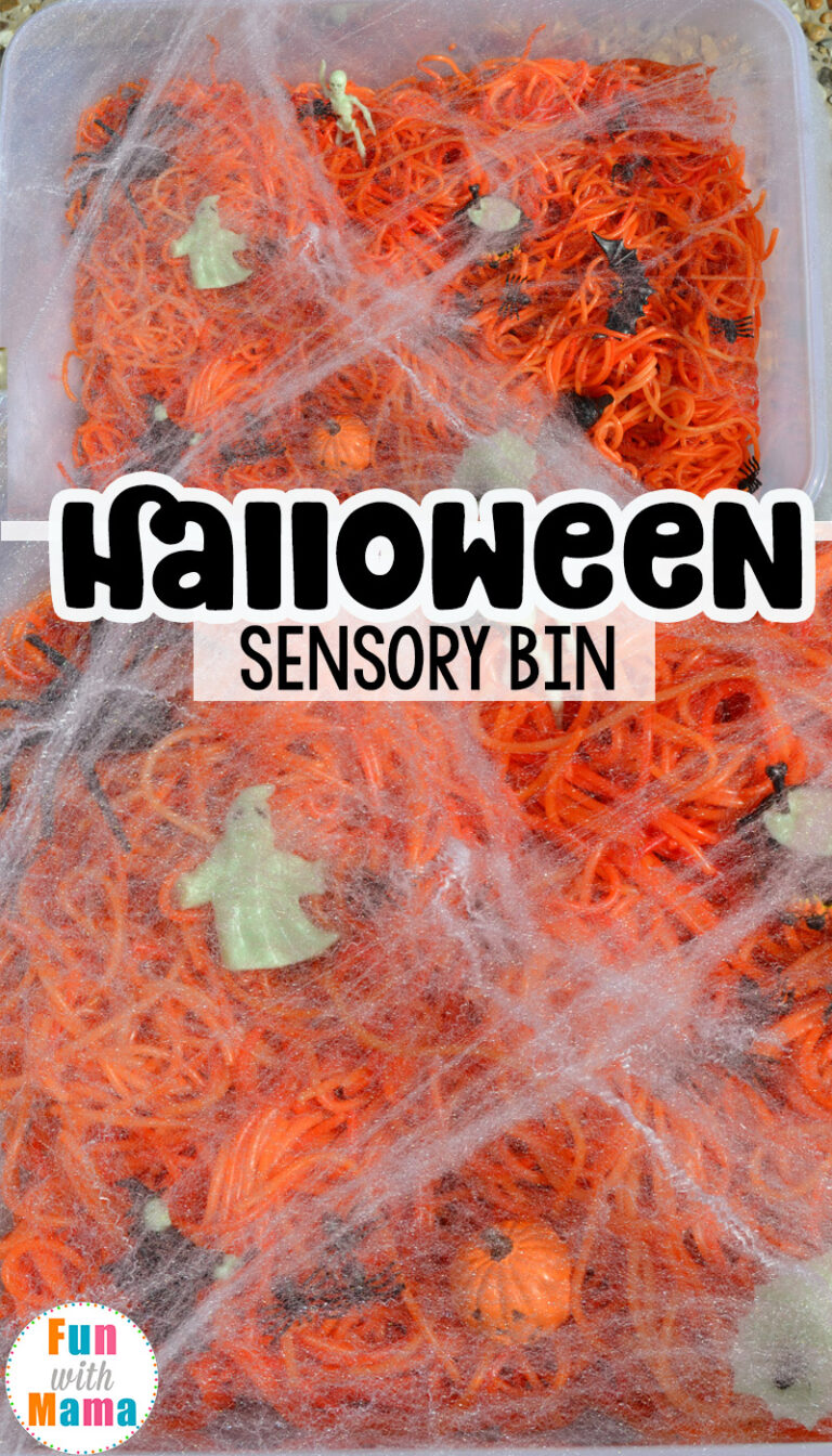 Halloween Sensory Bin With Spaghetti - Fun with Mama