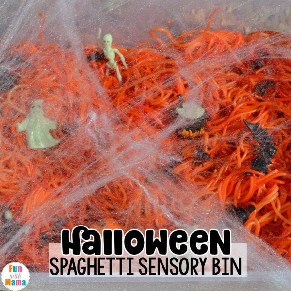 Halloween Sensory Bin With Spaghetti - Fun with Mama