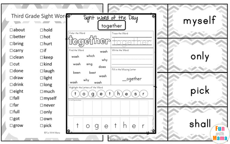 Free Dolch Third Grade Sight Words Worksheets - Fun with Mama