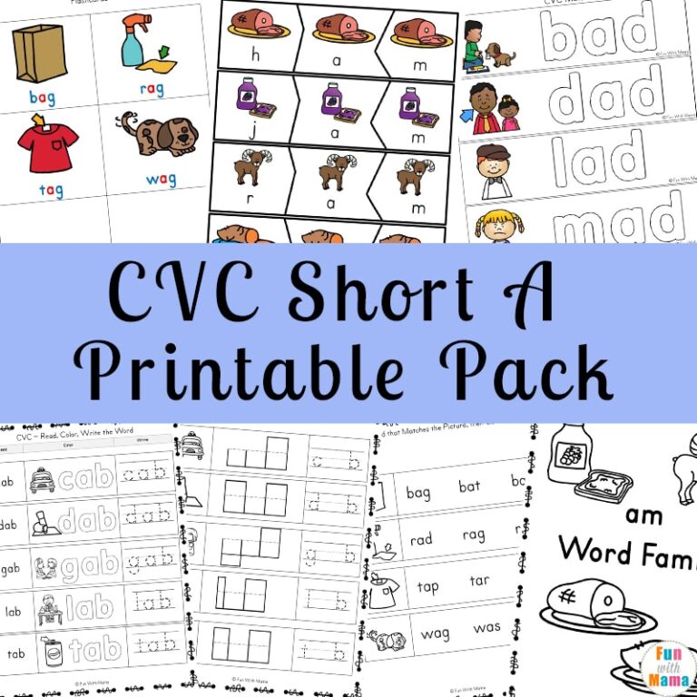 CVC Short E Words Worksheets - Fun with Mama