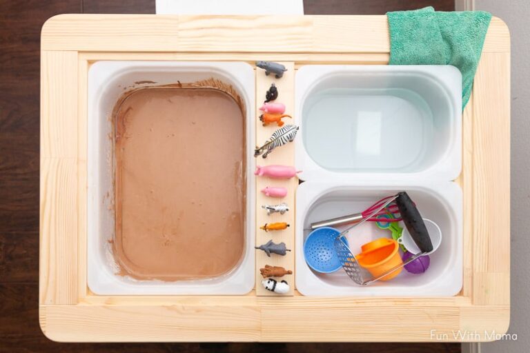 Muddy Oobleck Sensory Table With Animals - Fun with Mama