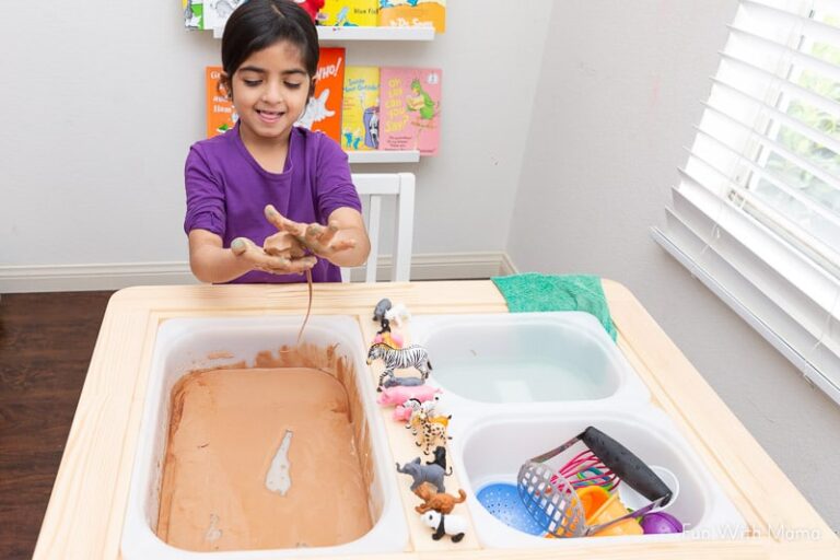 Muddy Oobleck Sensory Table With Animals - Fun with Mama