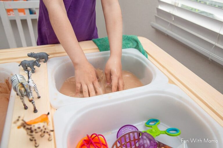 Muddy Oobleck Sensory Table With Animals - Fun with Mama