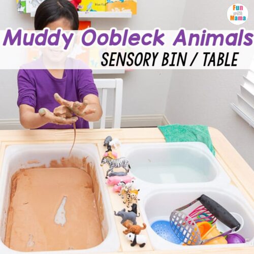 Muddy Oobleck Sensory Table With Animals - Fun with Mama