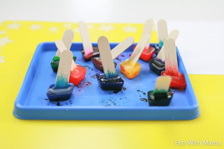 Ice Painting with Colored Ice Cubes - Fun with Mama