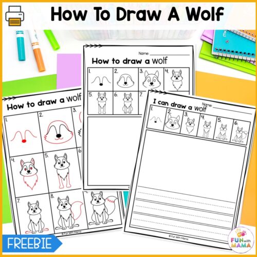 How to draw a wolf + Free Drawing Printable - Fun with Mama