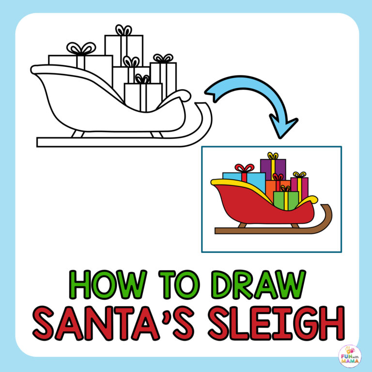Santa Sleigh Drawing Step By Step Tutorial (FREE Printable)