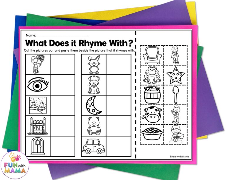 Rhyming Words for Kids Clip Cards - Does it Rhyme? - Fun with Mama