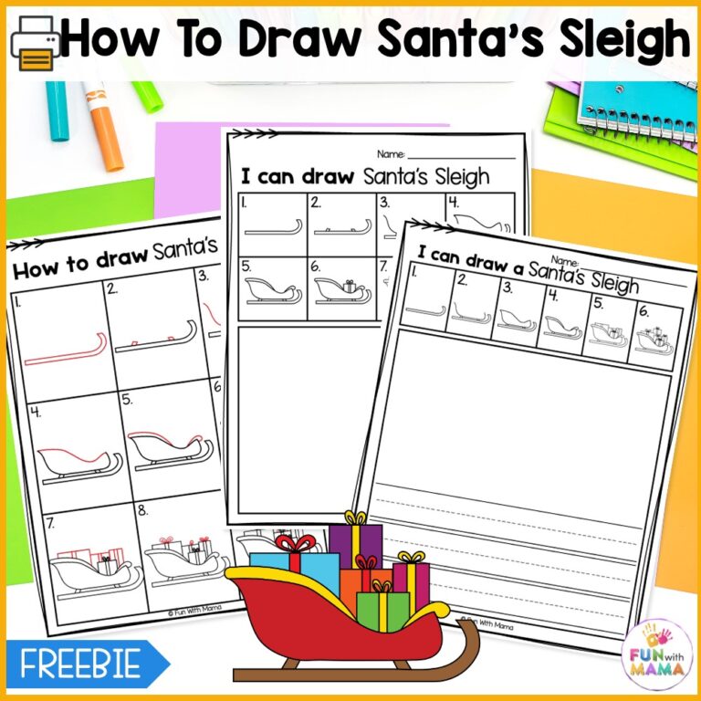 Santa Sleigh Drawing Step By Step Tutorial (FREE Printable)