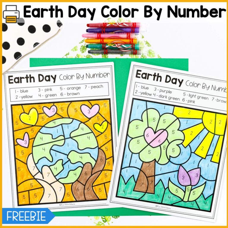 Earth Day Color By Number Worksheets - Fun with Mama