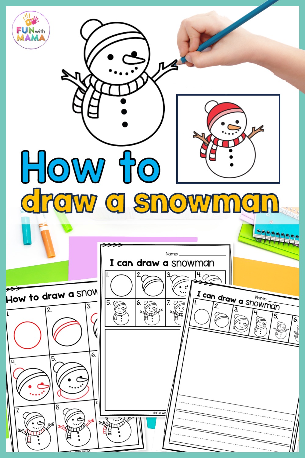 Snowman Drawing Easy Step By Step + Printable - Fun with Mama