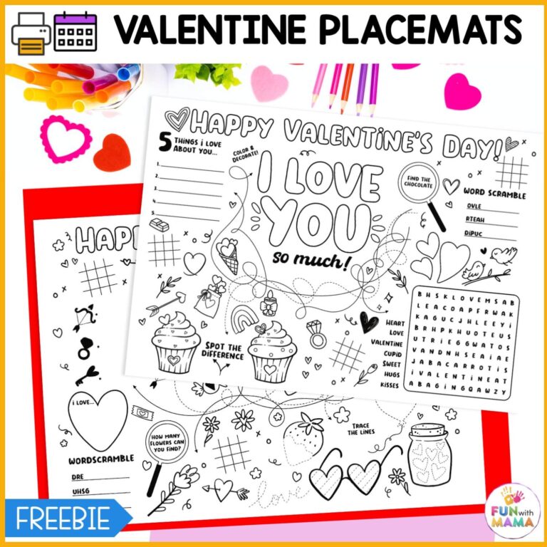 Free Valentine Coloring Placemats - Fun with Mama