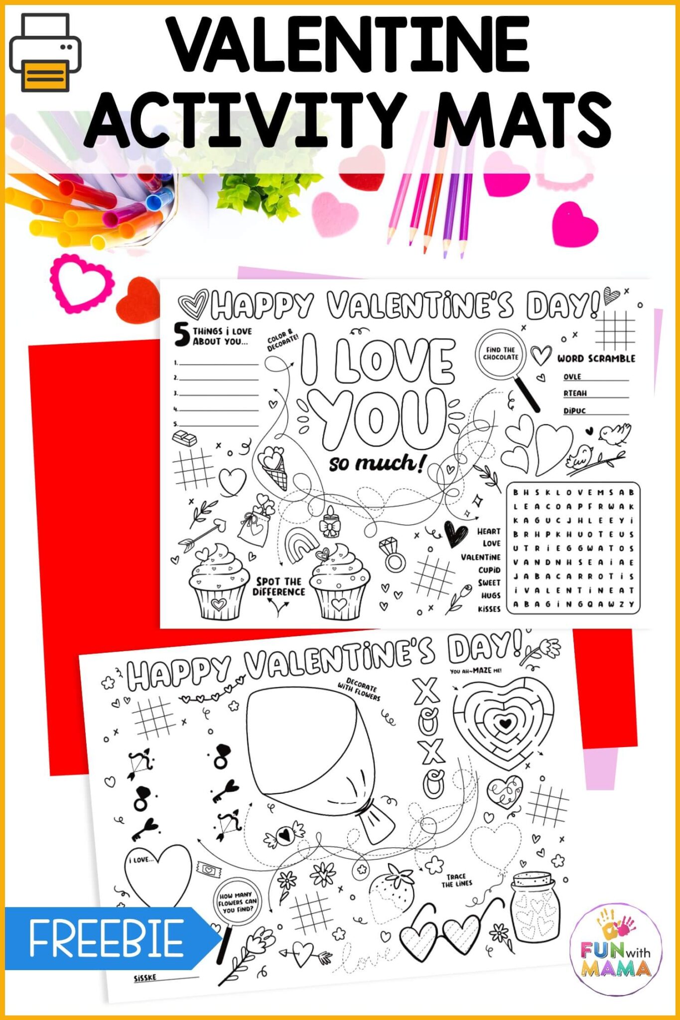 Free Valentine Coloring Placemats - Fun with Mama