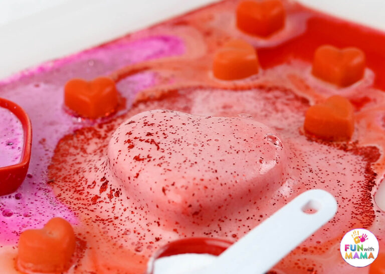 Valentine Erupting Hearts Baking Soda + Vinegar Science - Fun with Mama