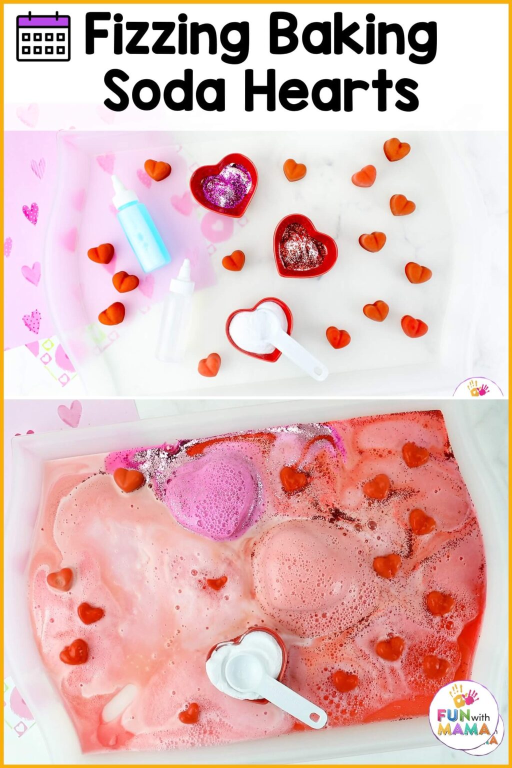 Valentine Erupting Hearts Baking Soda + Vinegar Science - Fun with Mama