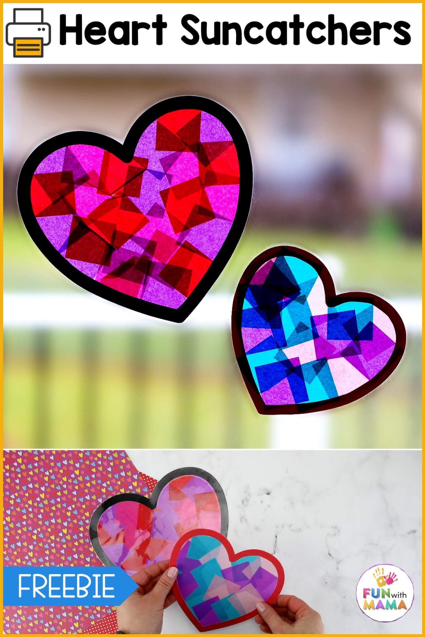 Heart Tissue Paper Suncatcher Craft + Free Heart Template - Fun with Mama