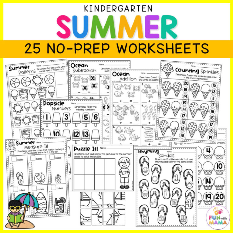 20+ Summer Worksheets for Kindergarten - Fun with Mama
