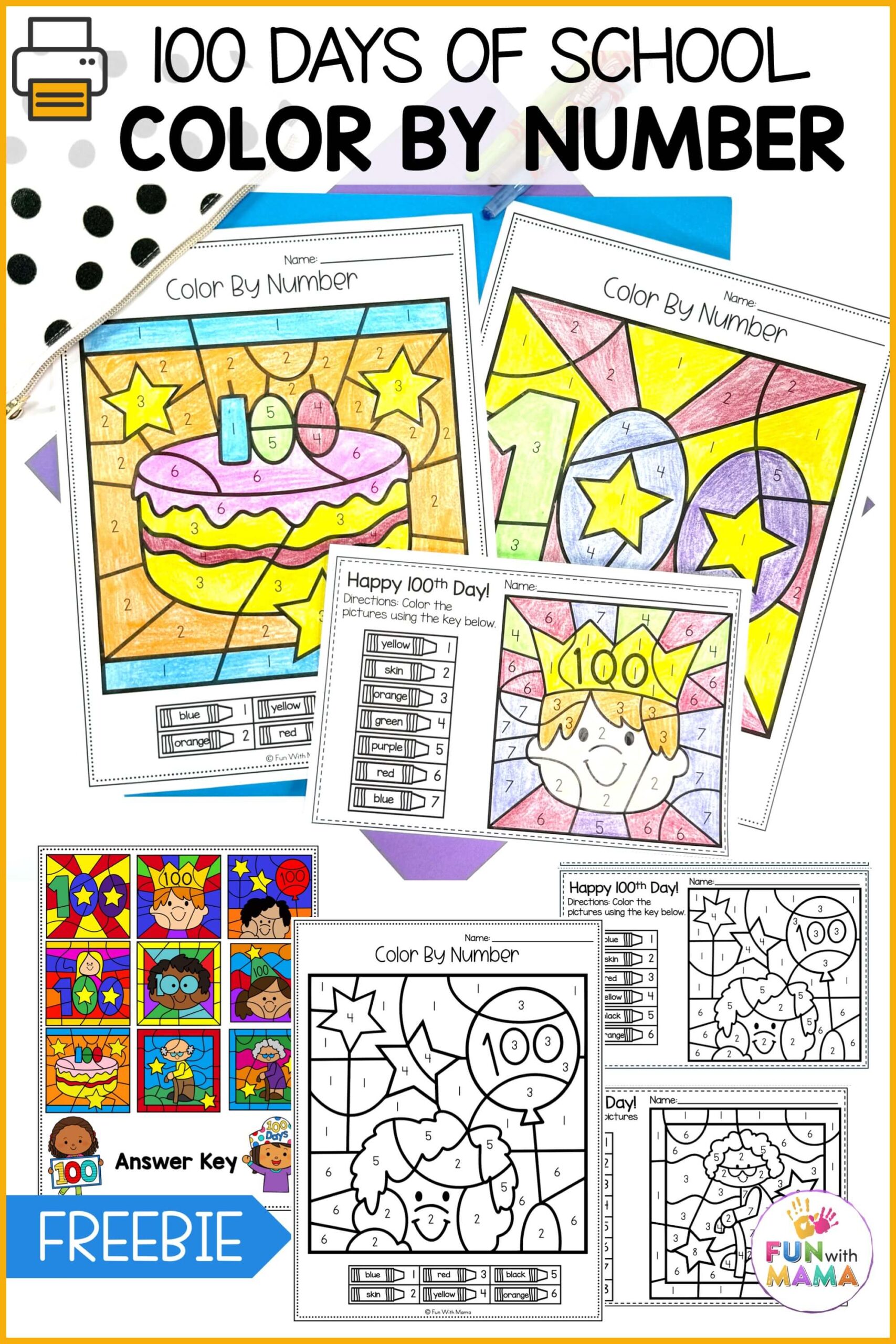 100 Days Of School Color By Number Coloring Pages - Fun with Mama