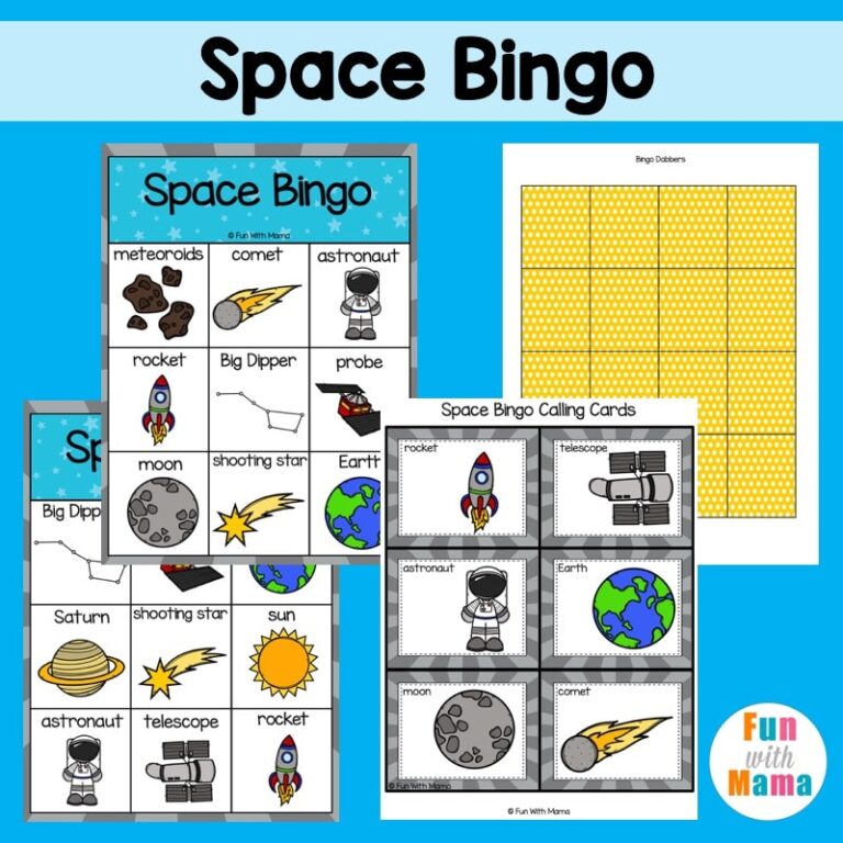 Space Bingo Game - Fun Space Activities for Kids - Fun with Mama