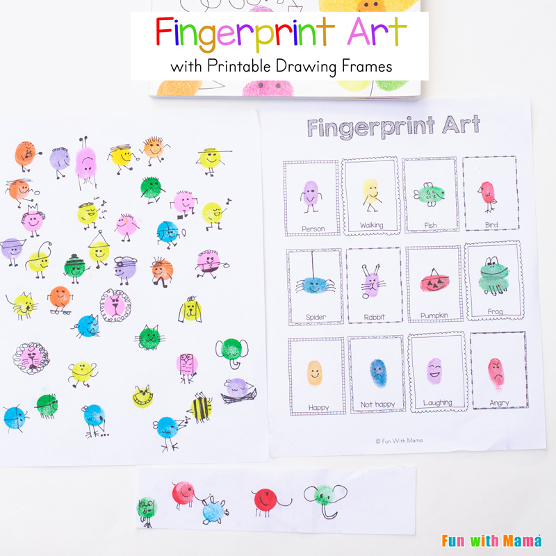 Fingerprint Art Drawing Ideas with Printable Drawing Frames - Fun with Mama
