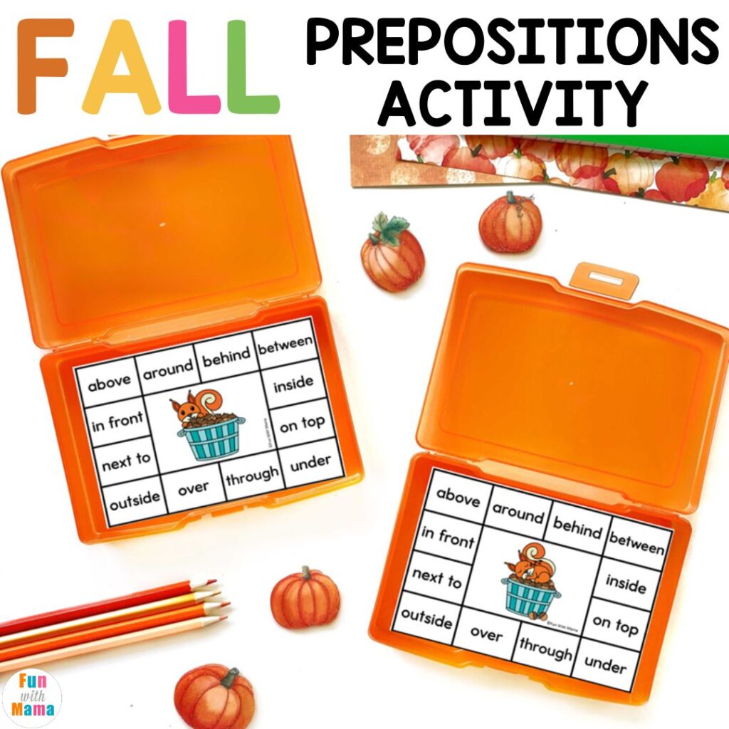 Fall Prepositions Clip Cards Printable Activity - Fun with Mama